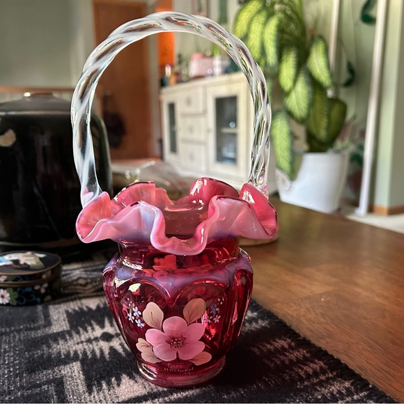 Fenton | Art | Fenton Art Glass Cranberry Opalescent Open Heart Arches ...